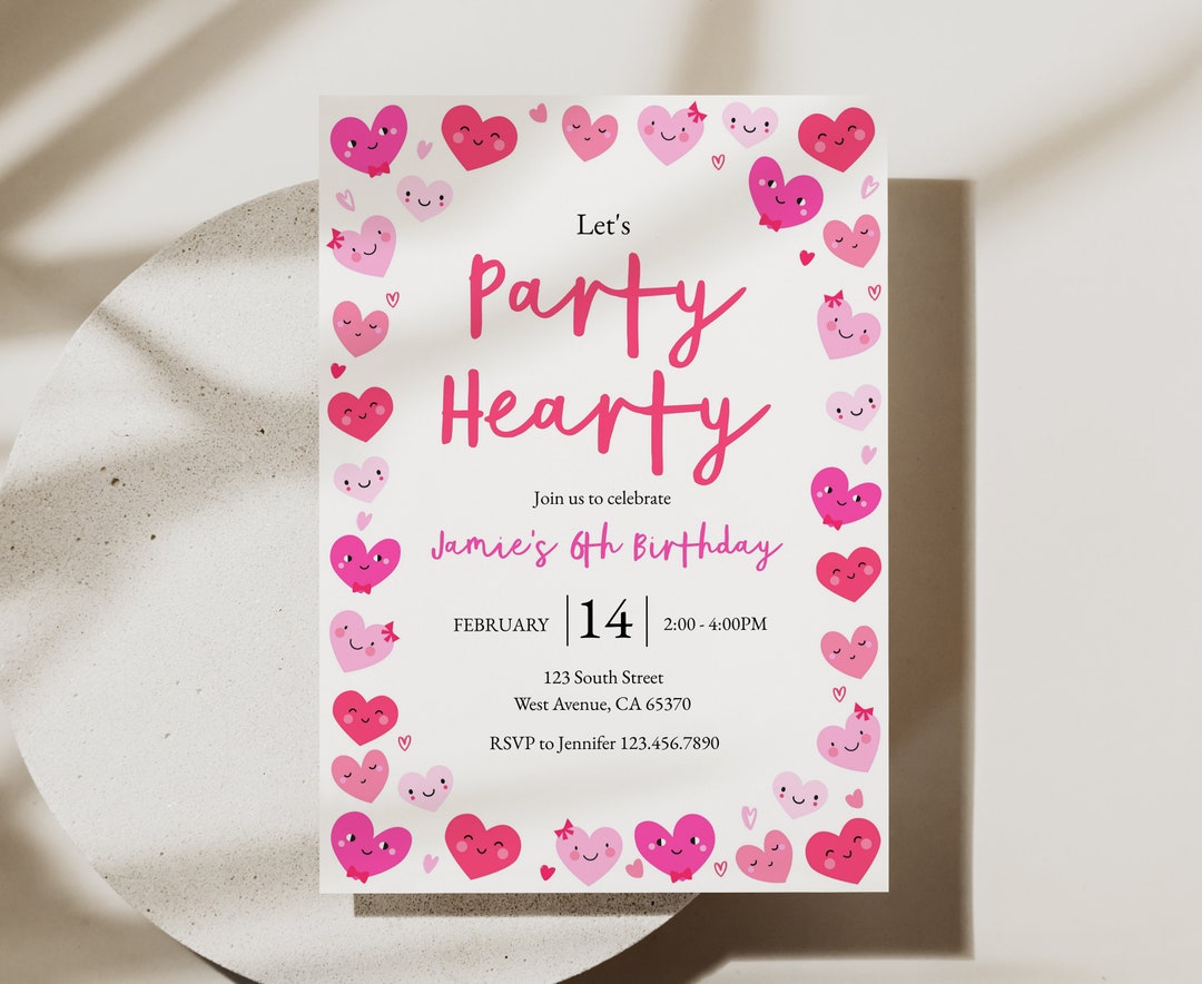 Party Hearty Valentine's Birthday Invitation Editable Heart Valentine's ...