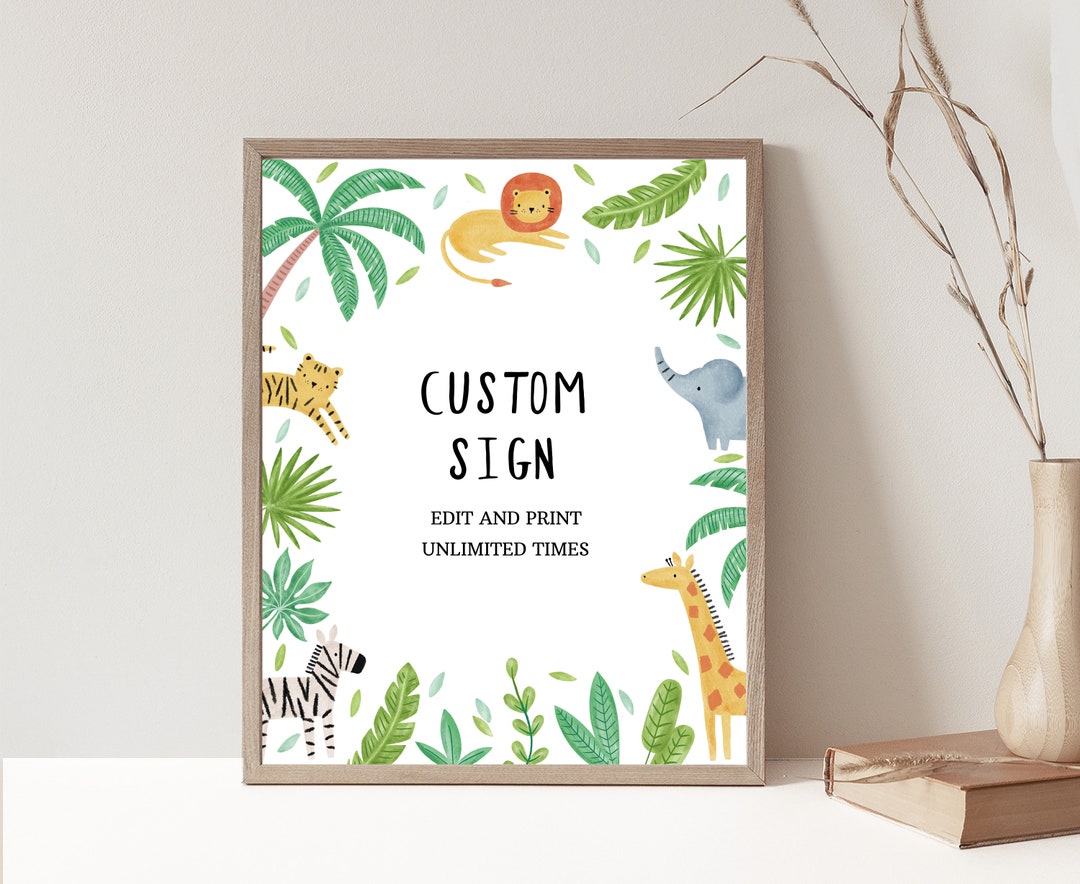 Jungle Birthday Sign, Jungle Party Favor Sign, Jungle Party Sign ...