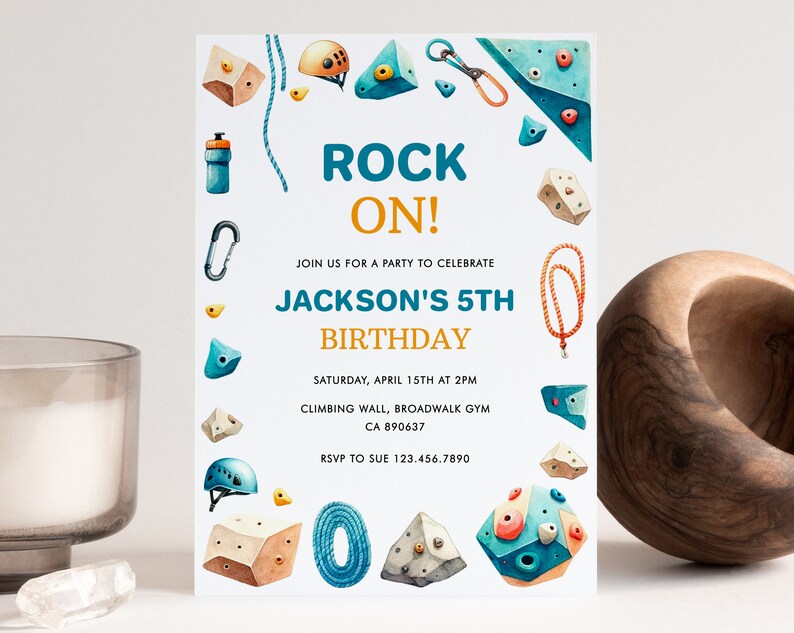 Rock Climbing Birthday Invitation, Editable Climbing Party Template ...