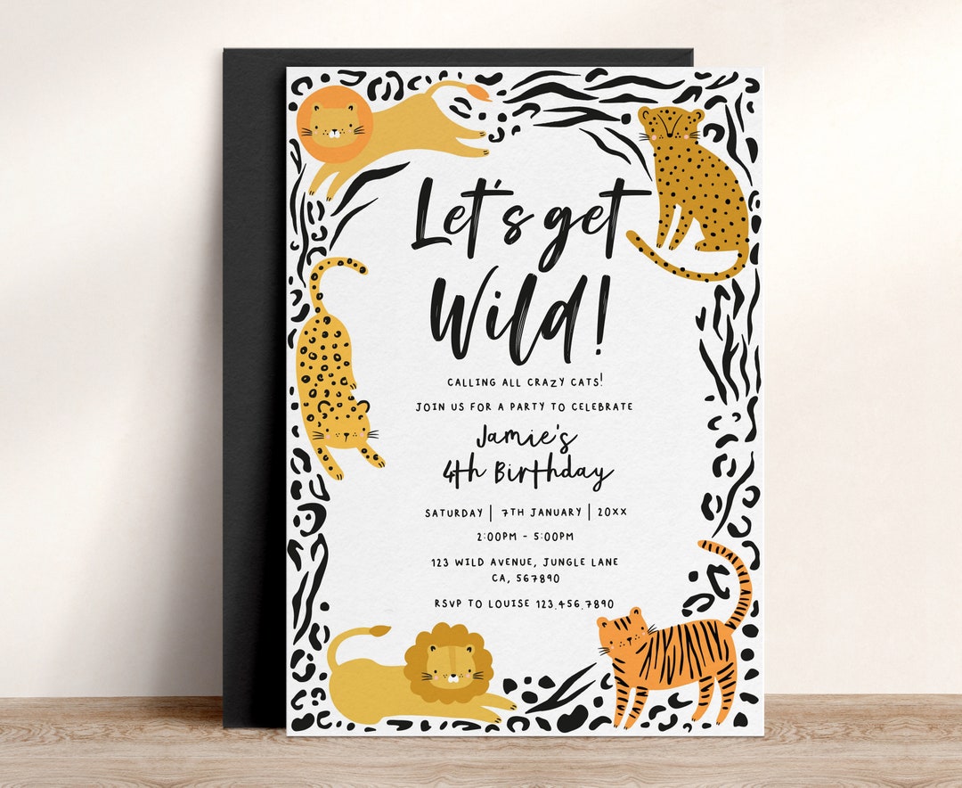 Let's Get Wild Birthday Invitation Wild Cat Invitation - Etsy