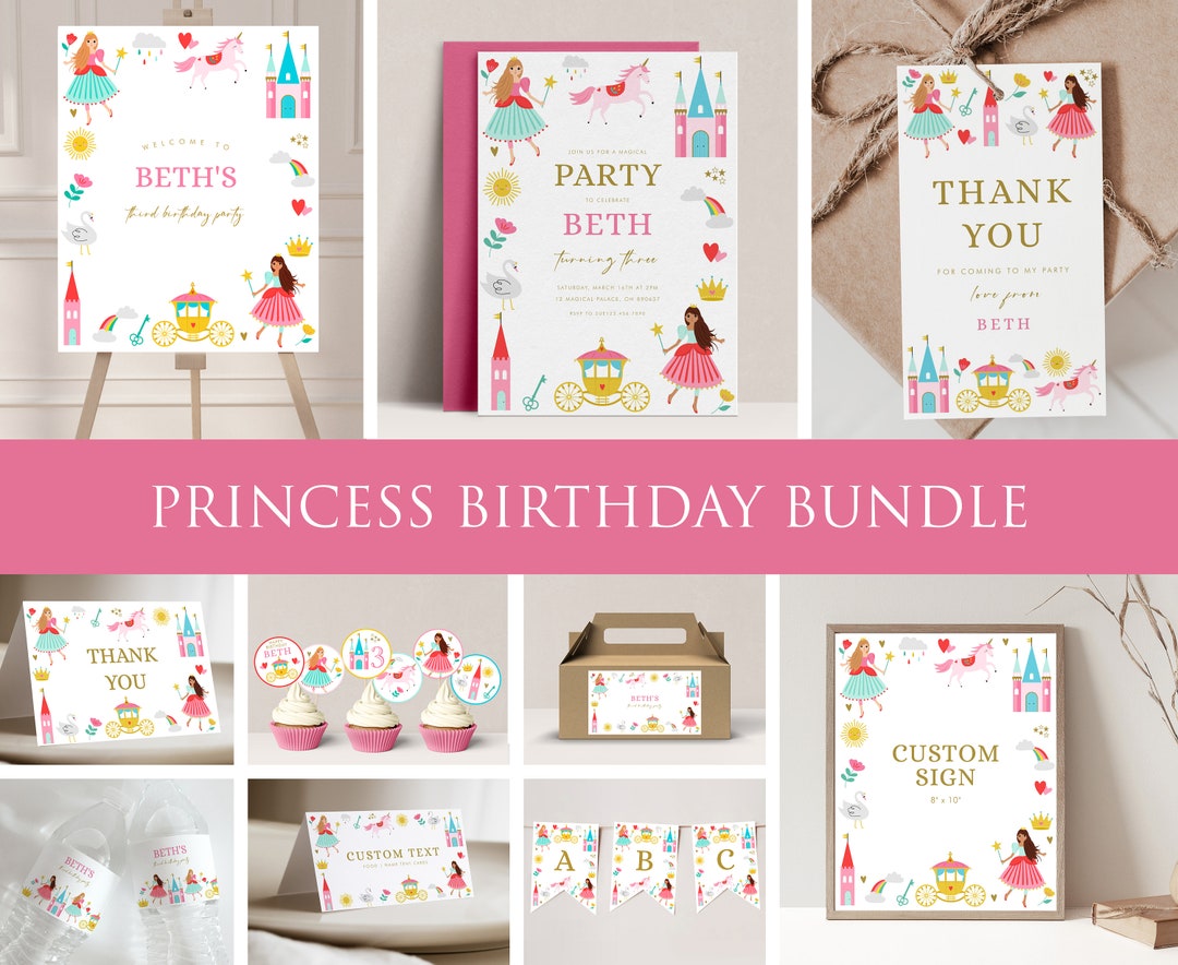 Princess Birthday Invitation Bundle Editable Princess Party Bundle ...