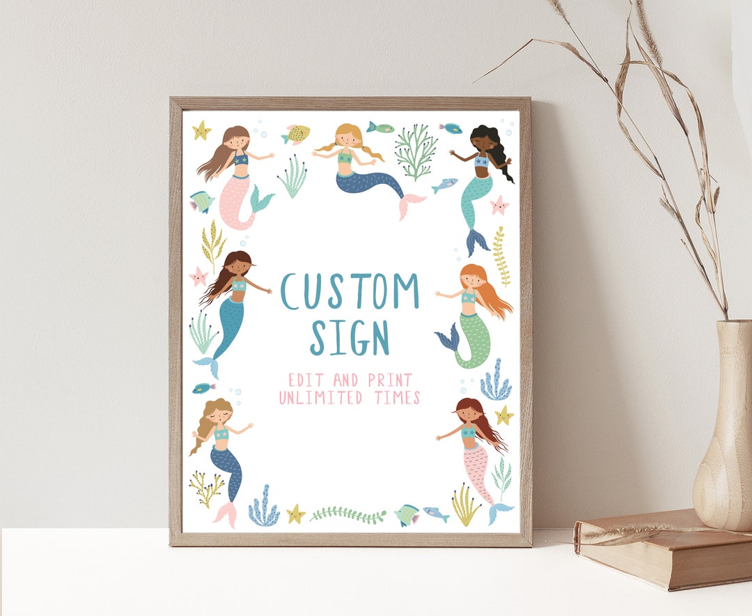 Mermaid Birthday Sign, Mermaid Party Favor Sign, Mermaid Party Sign ...