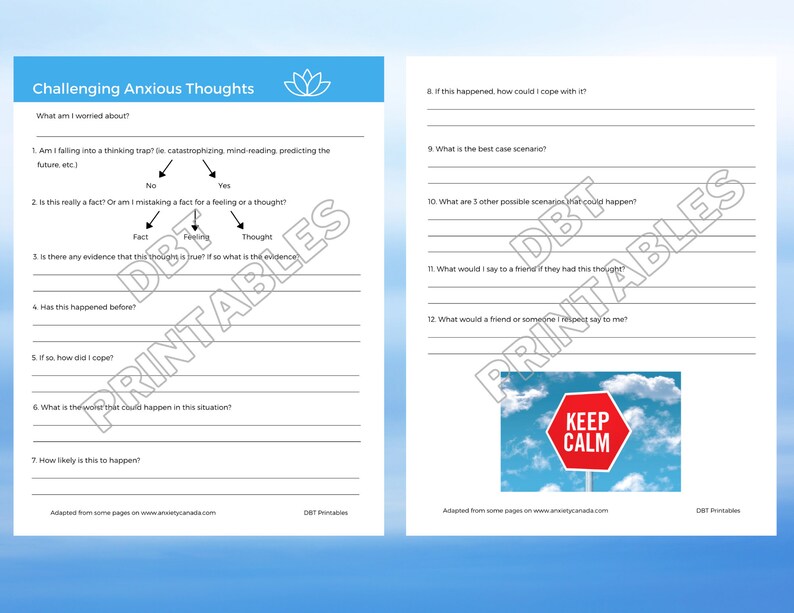 Challenging Anxious Thoughts Printable Worksheet | CBT Worksheet - Etsy