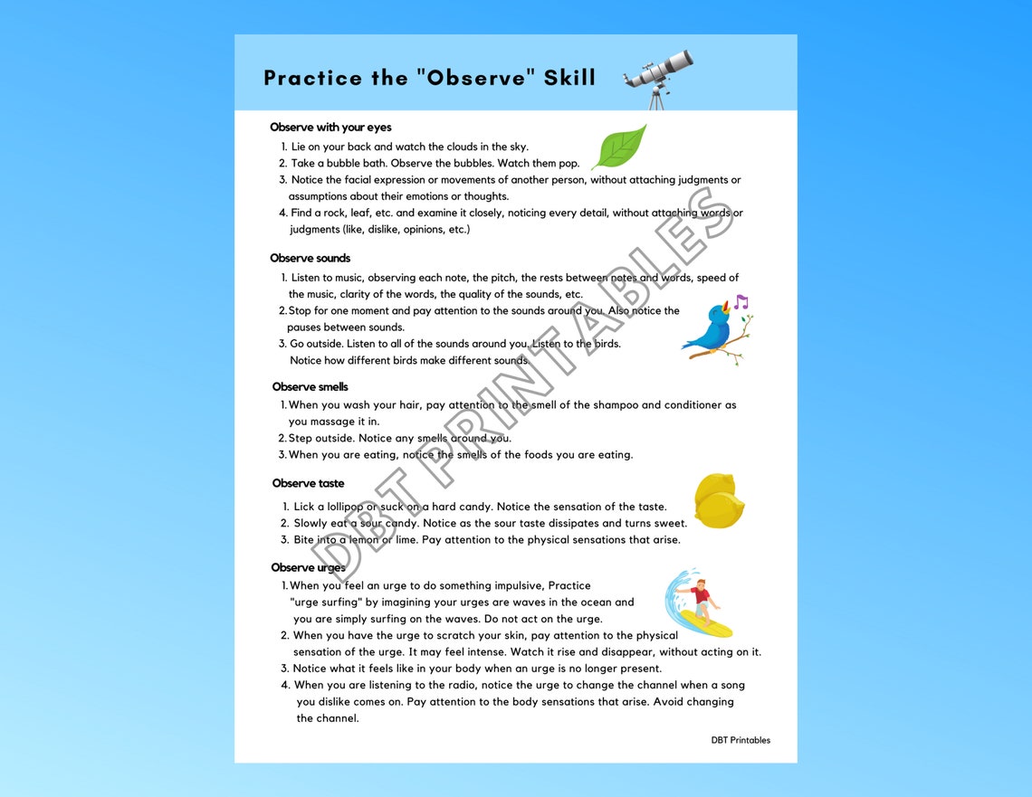 Mindfulness Observe Skill Printable - Etsy