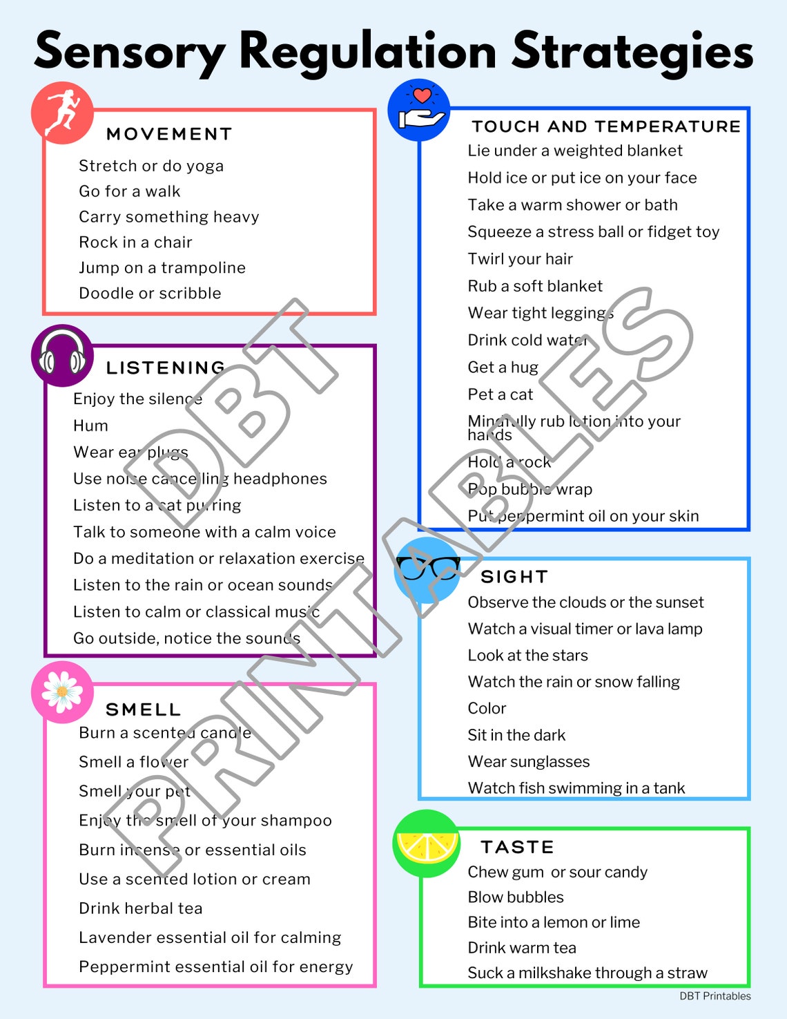 Printable Sensory Regulation Strategies Printable Poster - Etsy