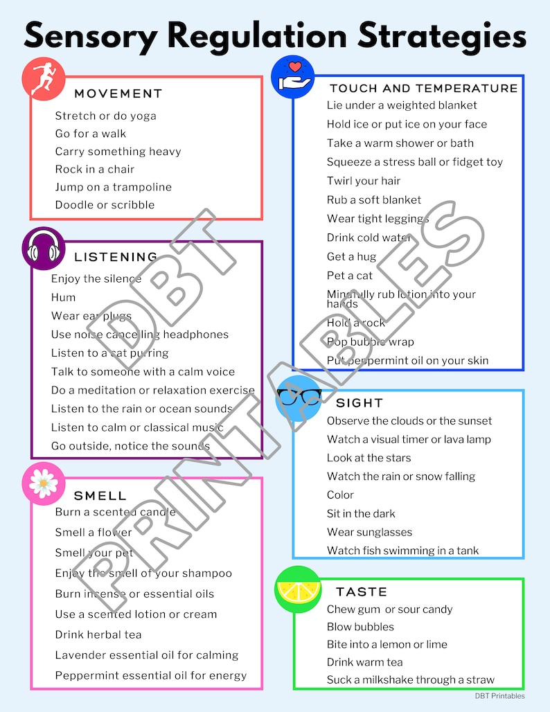 Printable Sensory Regulation Strategies Printable Poster - Etsy