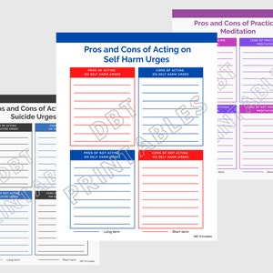 Pros and Cons Printable for Self Harm Urges Suicide and Meditation ...