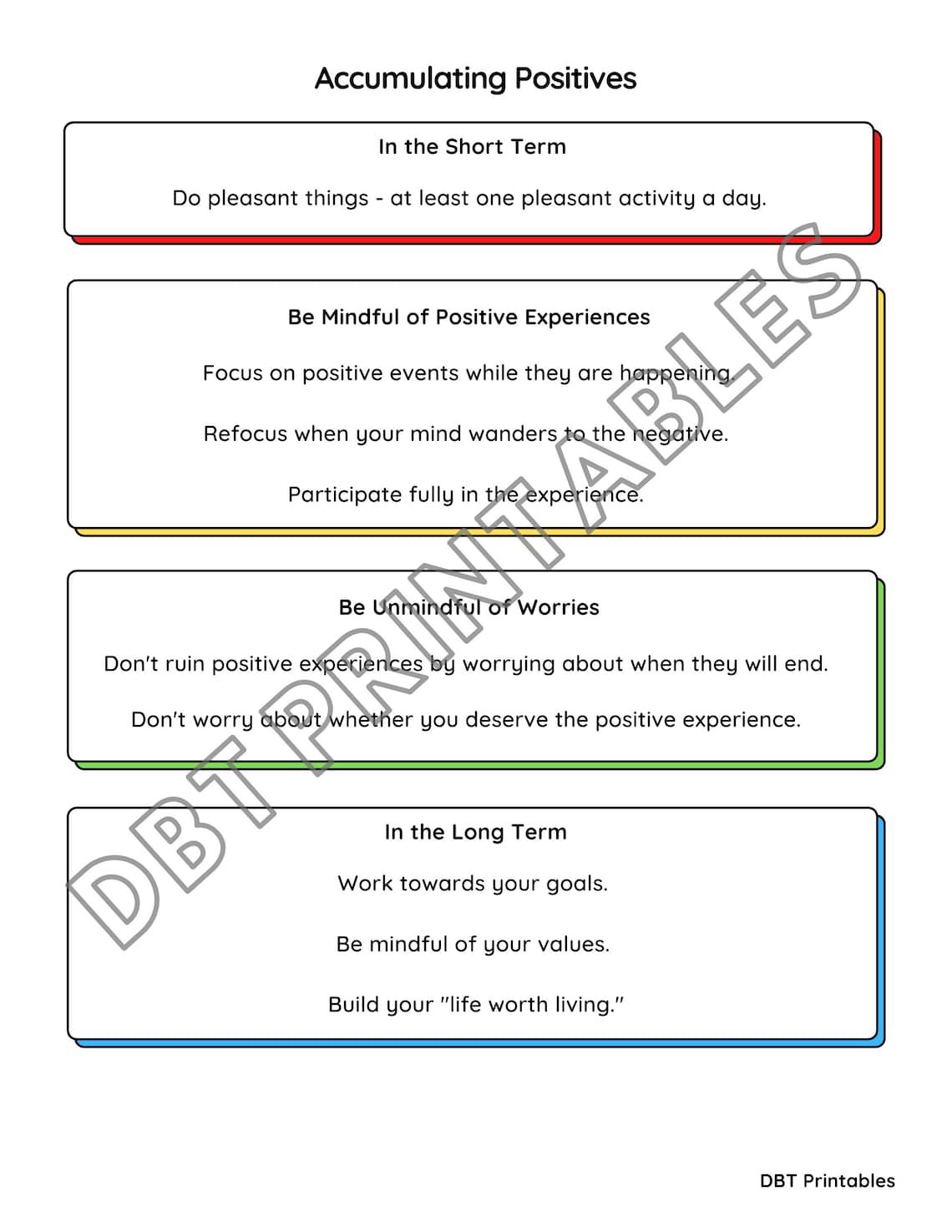 Accumulating Positives DBT Worksheet and Handout | Coping Skill for ...