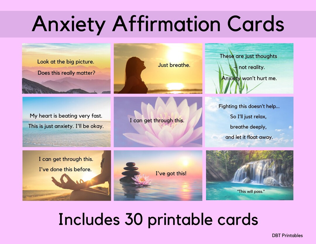 Anxiety Affirmations Printable Cards - 30 Cards | Mental Health Anxiety ...