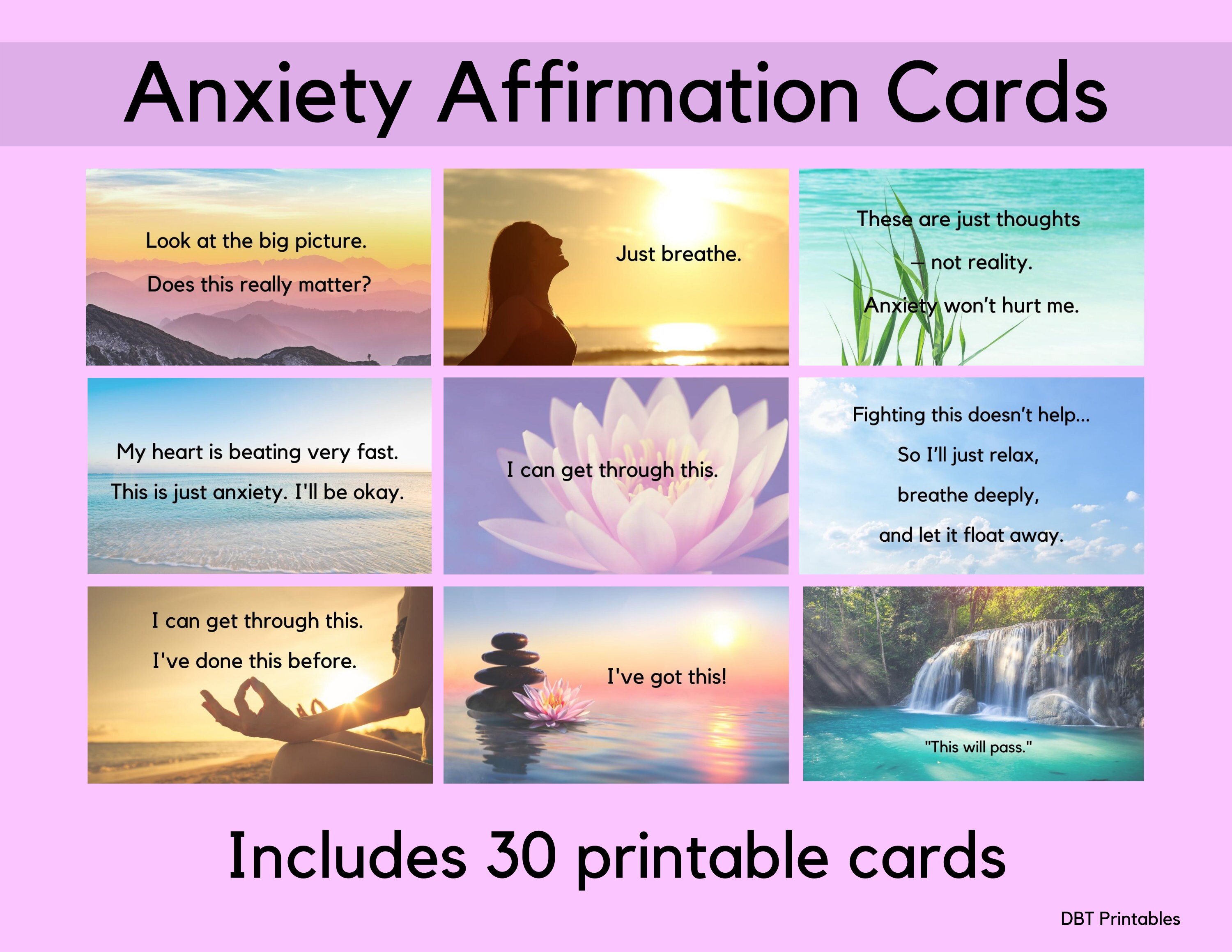Anxiety Affirmations Printable Cards - 30 Cards | Mental Health Anxiety ...