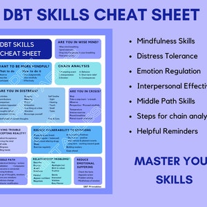 DBT Printable Cheat Sheet Blue / Purple | Dialectical Behavior Therapy ...