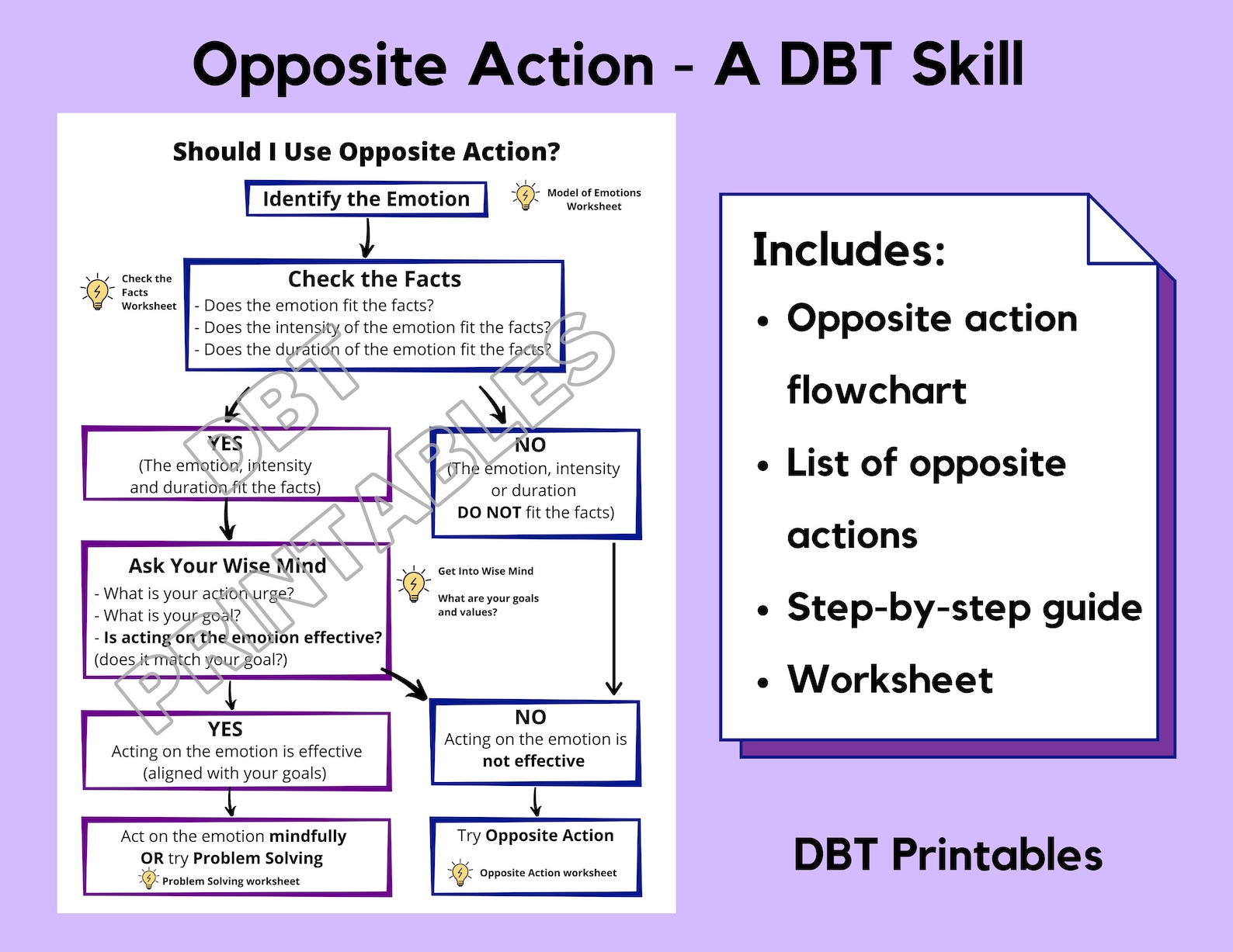 DBT Opposite Action Worksheets | Printable Emotion Regulation Skill ...