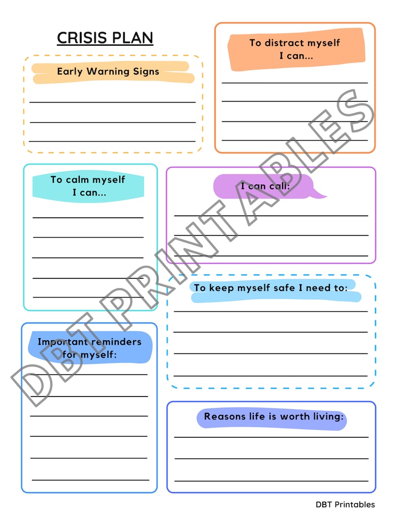 Crisis Plan Printable Action Plan for Suicide or Self Harm Urges - Etsy