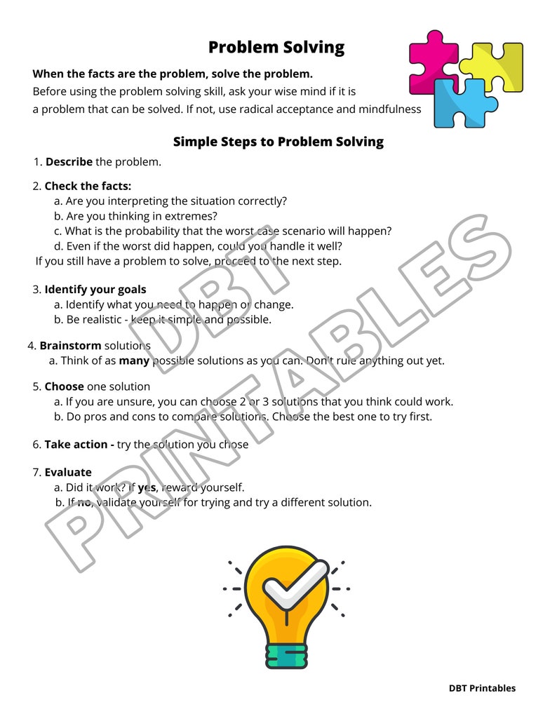 DBT Problem Solving Worksheet Coping Skill for Stressful Situations - Etsy