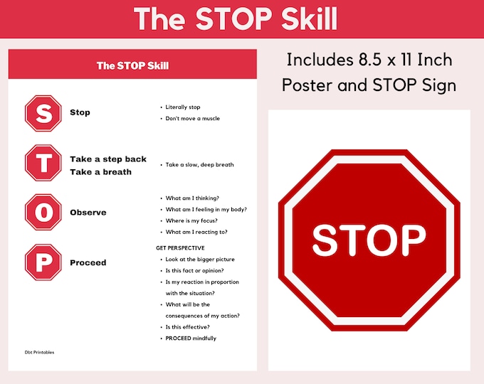 STOP Skill Printable Poster | Coping Skill | Mental Health Anxiety ...