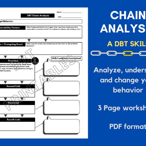 DBT Chain Analysis Worksheet Mindfulness Coping Skill - Etsy