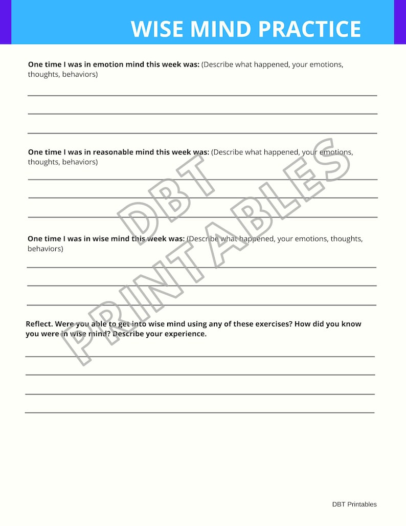 Wise Mind Worksheet and Handout | DBT Mindfulness Exercises Handout - Etsy