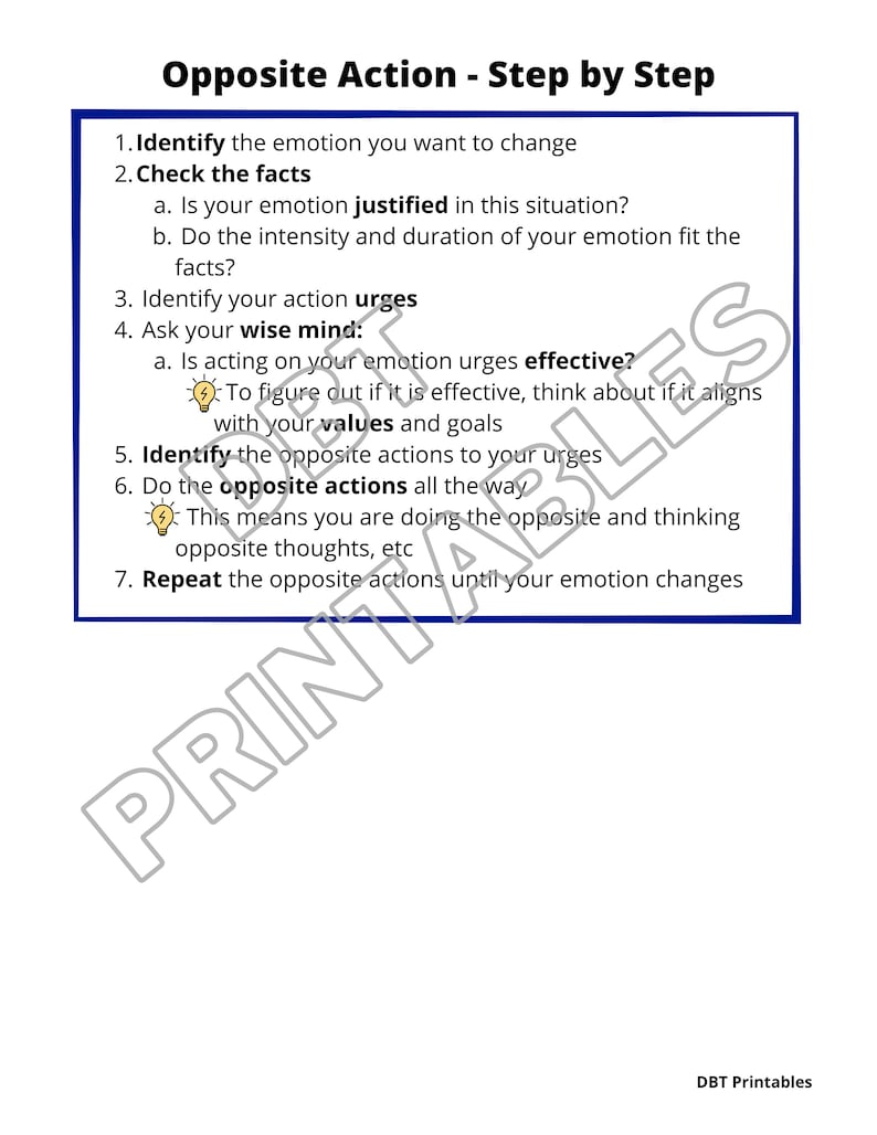 DBT Opposite Action Worksheets | Printable Emotion Regulation Skill ...