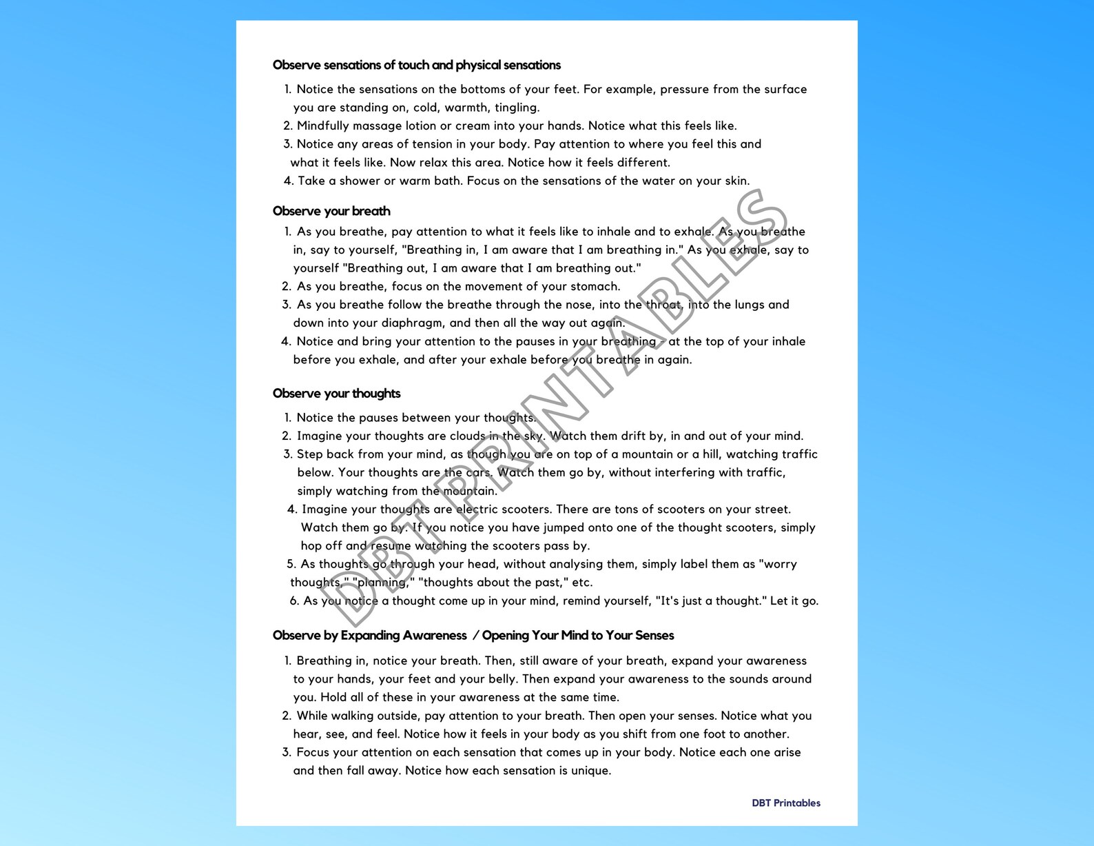 Mindfulness Observe Skill Printable - Etsy