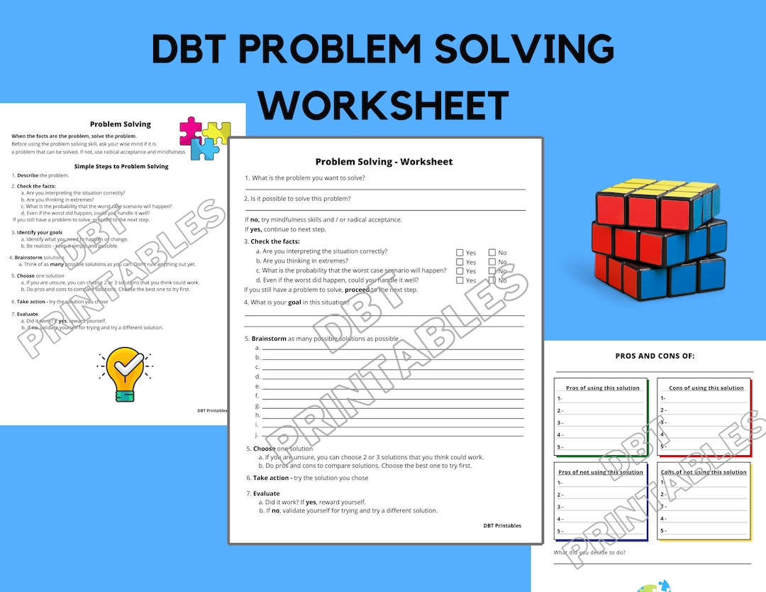 DBT Problem Solving Worksheet | Coping Skill for Stressful Situations ...