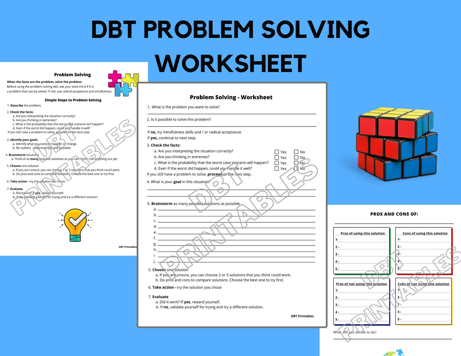 DBT Problem Solving Worksheet | Coping Skill for Stressful Situations ...