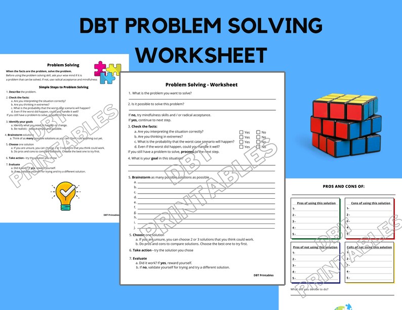DBT Problem Solving Worksheet | Coping Skill for Stressful Situations ...