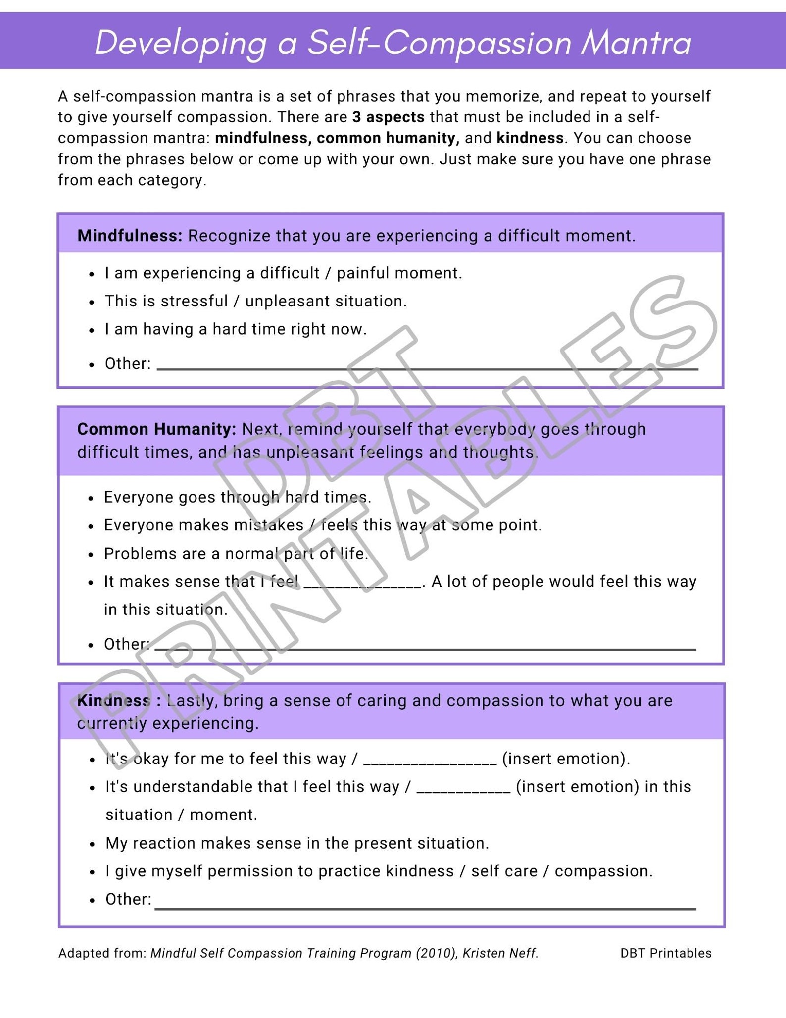 DBT Guide to Self Compassion - Etsy Canada