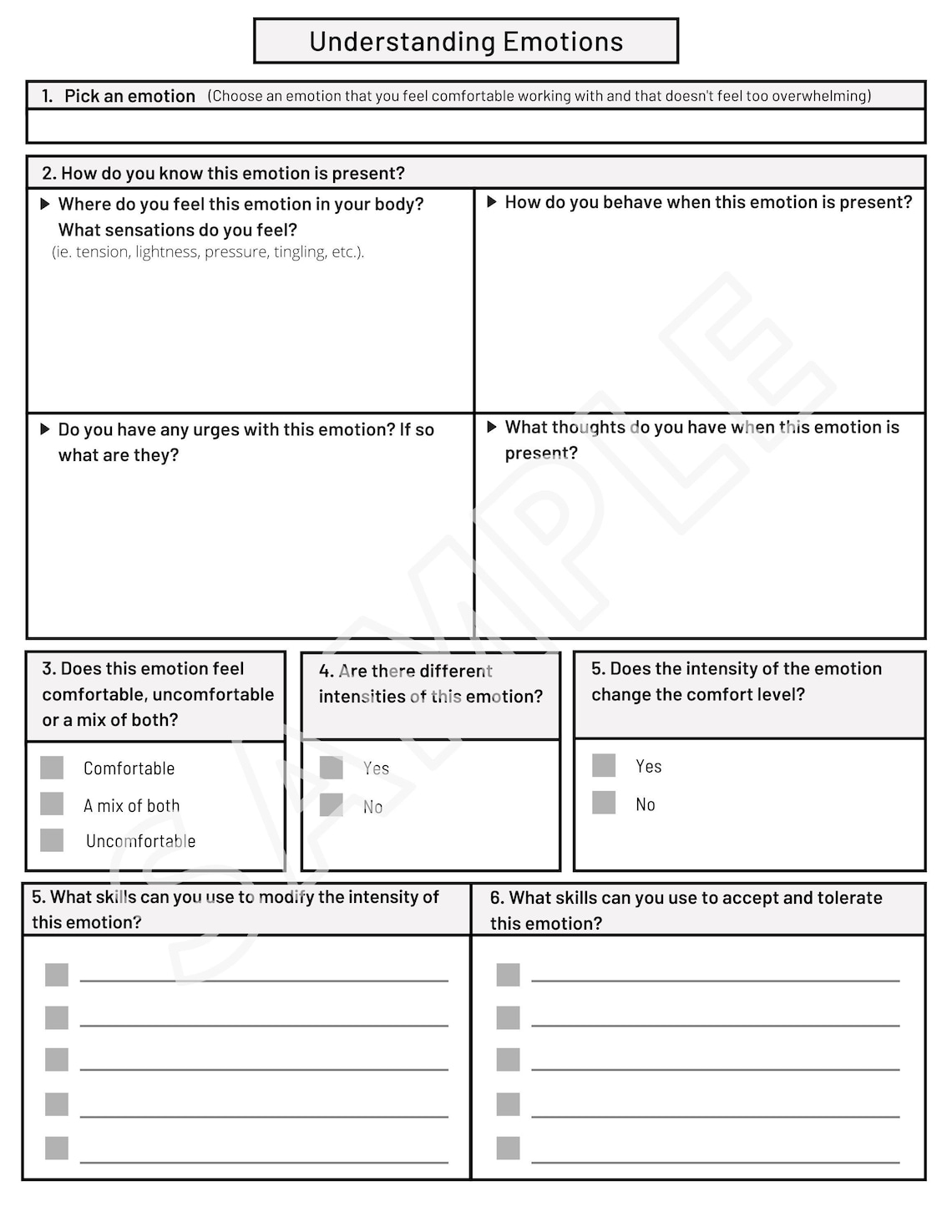 Understanding Emotions Printable DBT Worksheets | Emotion Regulation ...
