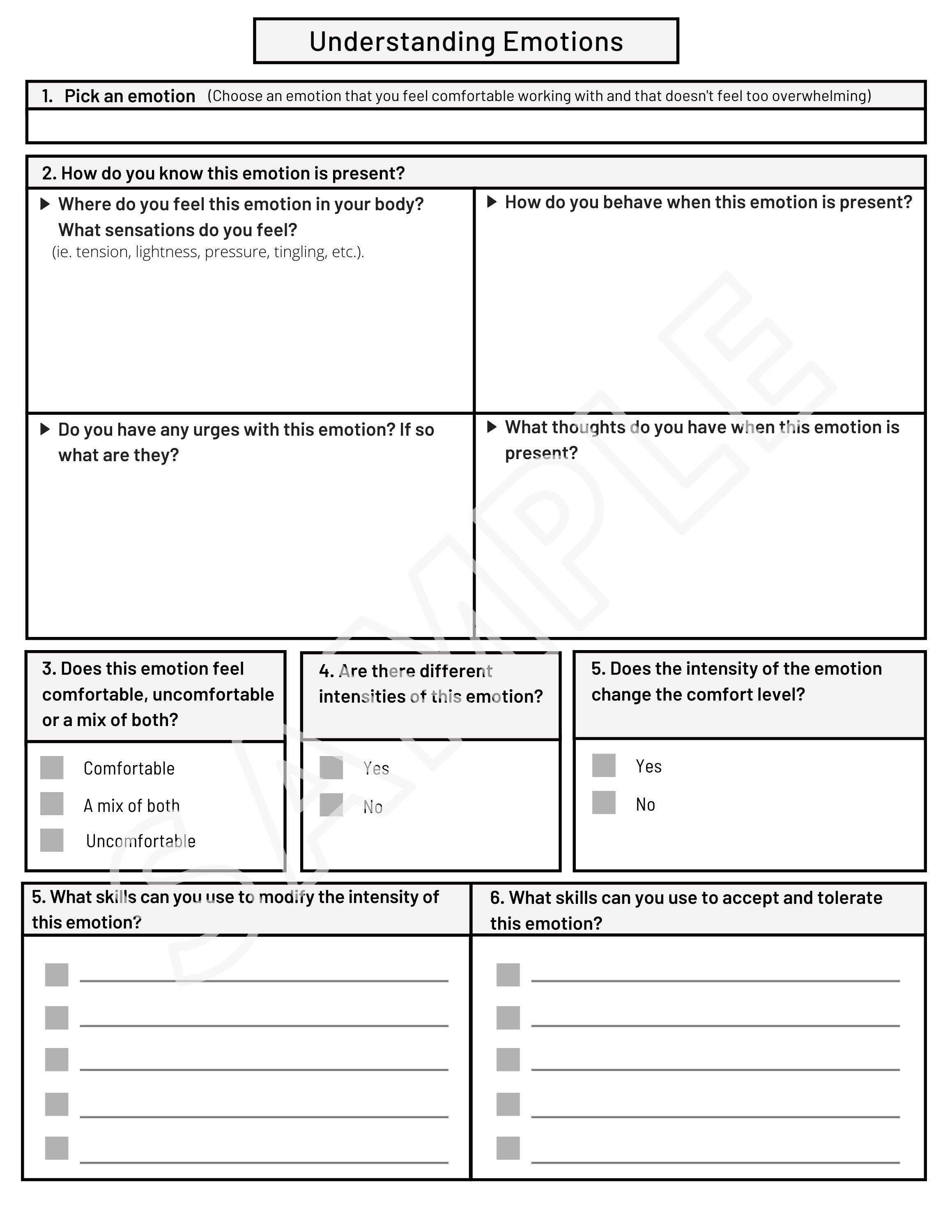 Understanding Emotions Printable DBT Worksheets | Emotion Regulation ...