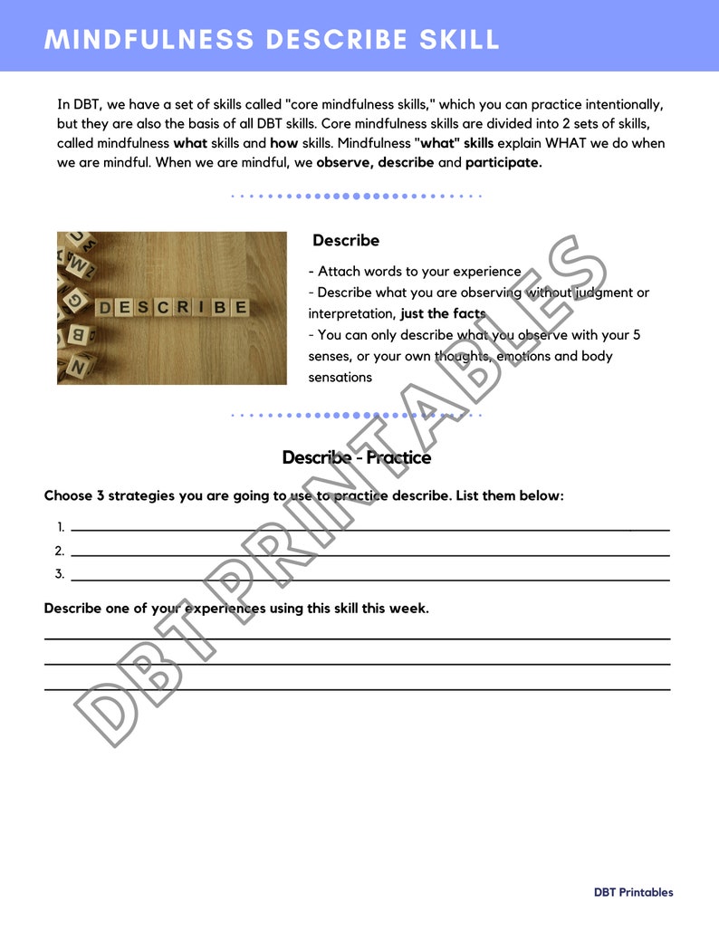 DBT Describe Skill Printable - Etsy
