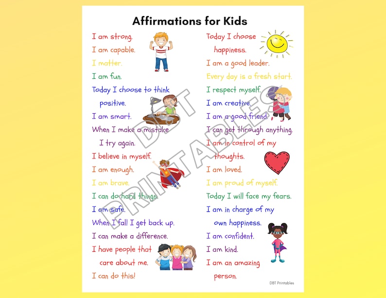 Affirmations for Kids Printable Poster | School Counselling Resource ...