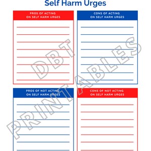 Pros and Cons Printable for Self Harm Urges Suicide and Meditation ...