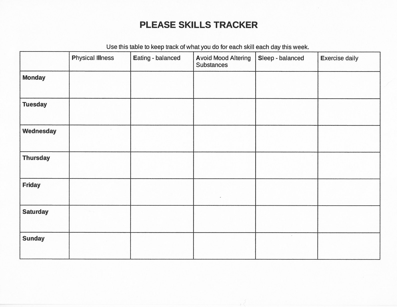 PLEASE Skills DBT Poster and Tracker, Sleep Hygiene Handout - Etsy Ireland