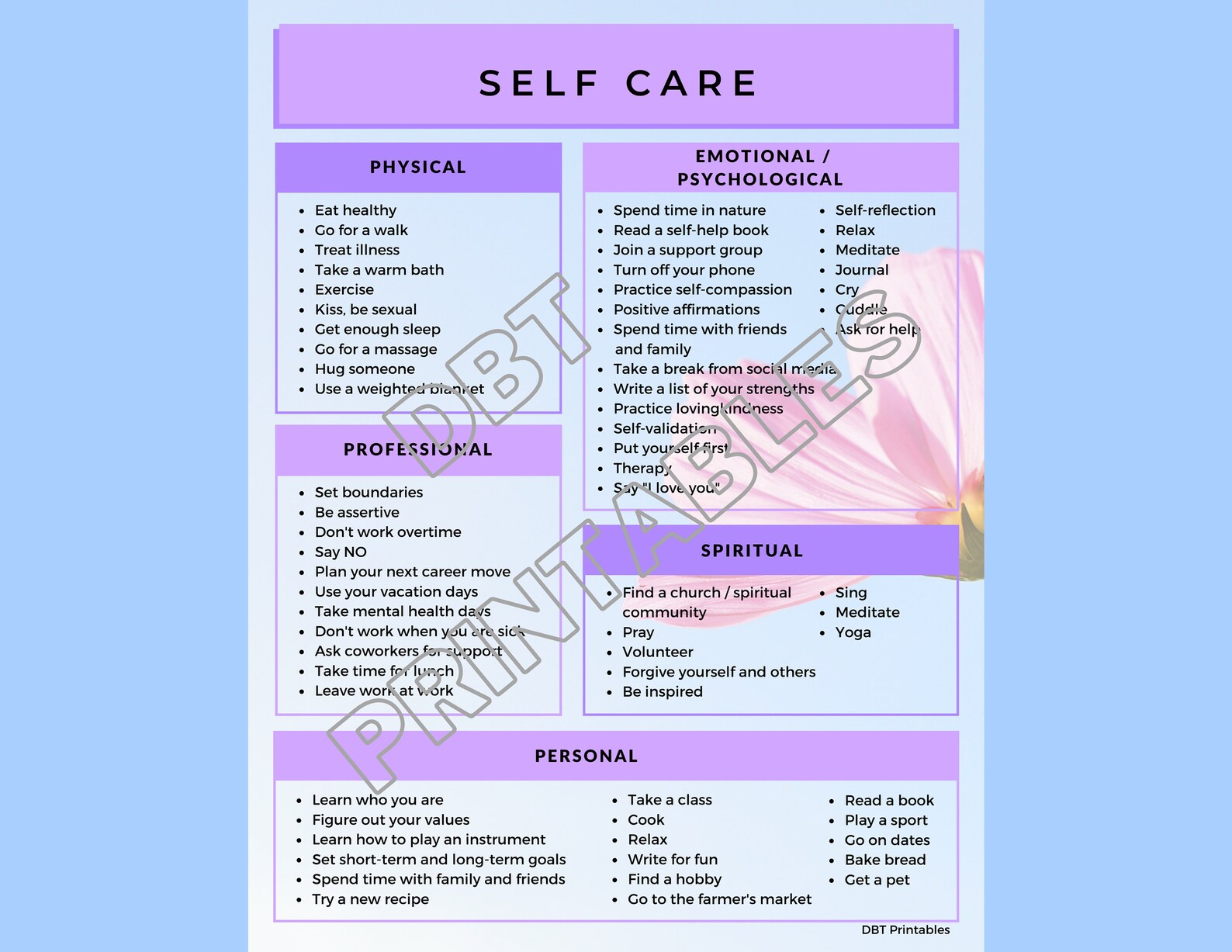 Self Care Poster and Checklist - Etsy