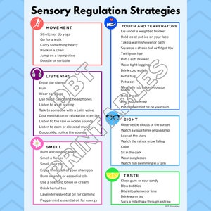 Printable Sensory Regulation Strategies Printable Poster - Etsy