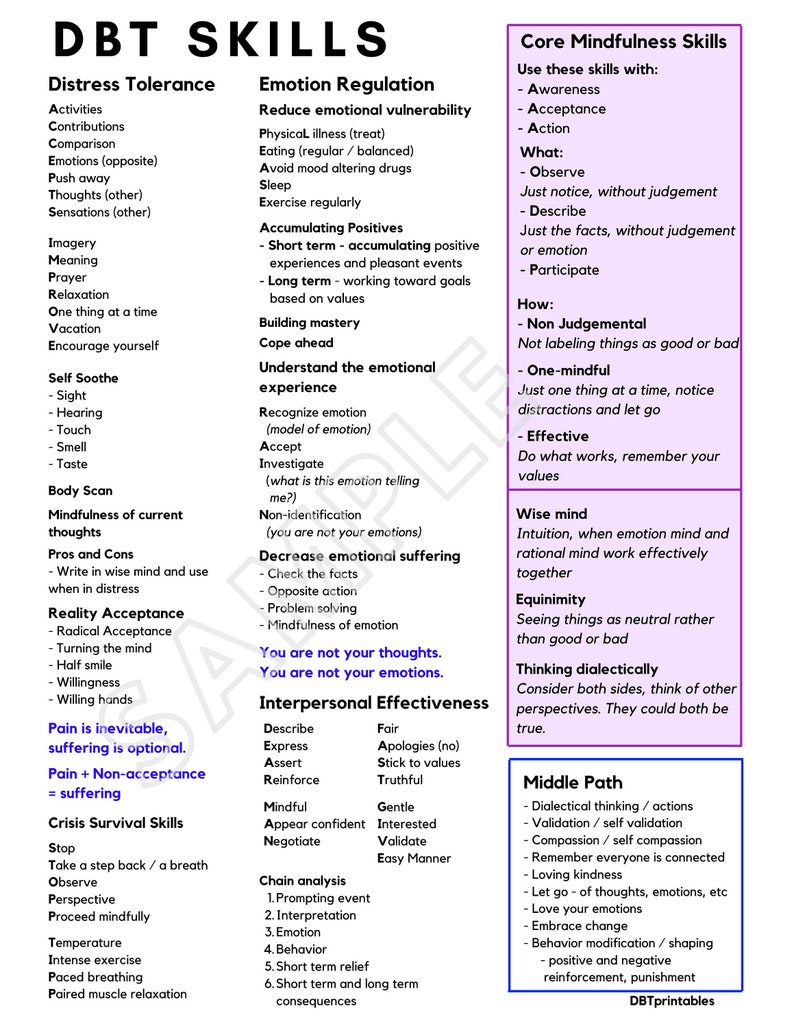 Printable Dbt Skills Sheet Printable Word Searches