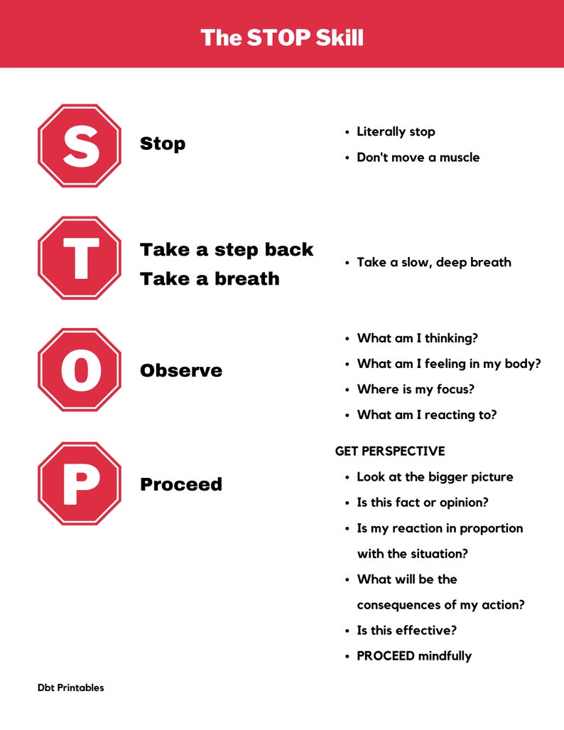 STOP Skill Printable Poster | Coping Skill | Mental Health Anxiety ...