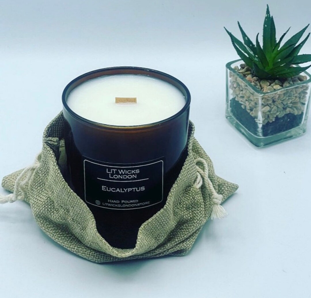 Eucalyptus Candle Wooden Wick | Soy Wax Vegan Candle | Sinus | Relaxing ...