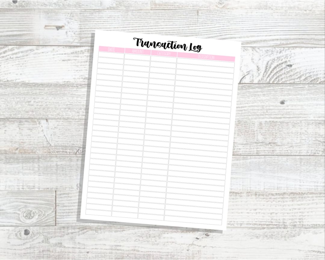 Transaction Log Printable Digital - Etsy