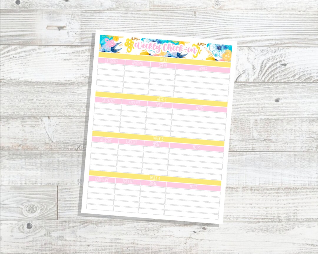 Weekly Check-in Printable Digital Tropical Flowers - Etsy