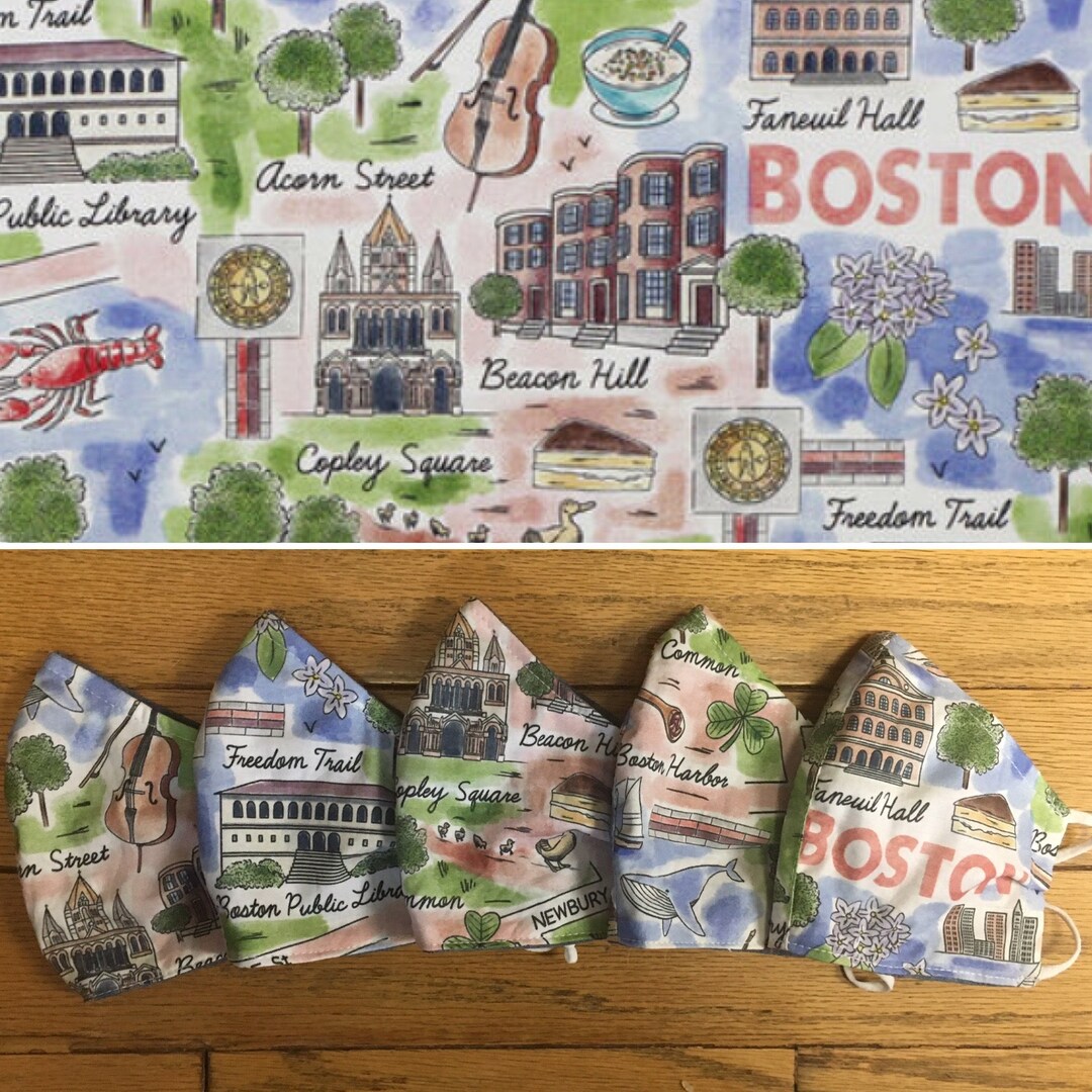 Boston Face Mask, Scenic Map, Cotton, Reversible, Breathable ...