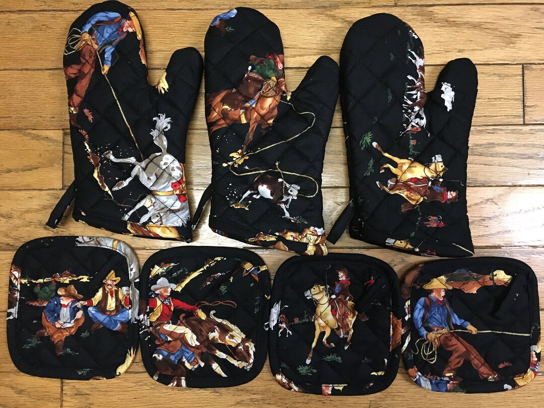 Alexander Henry Fabric Nicole Deleon 1991-92 'rope Them Dogies' Wild Horses Cowboys Black Cotton ...