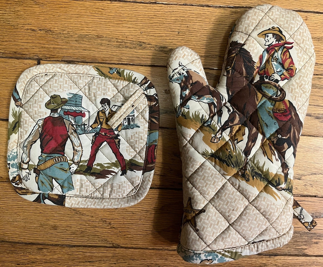 Western Vintage TV Sitcom Cotton Oven Mitt and Potholder, SET - Etsy