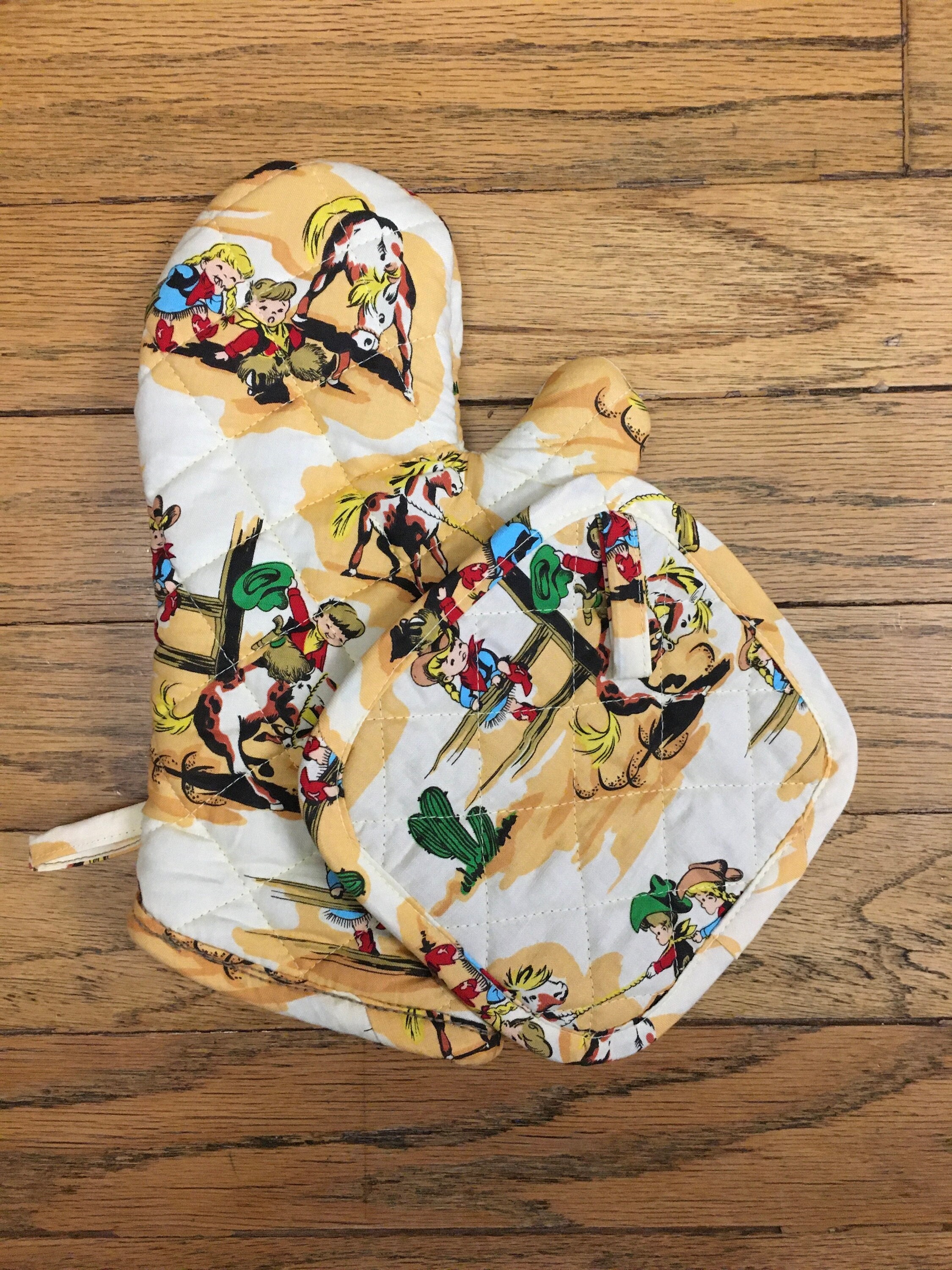 Vintage Antique Lil Cowboys and Cowgirls Cotton Oven Mitt & - Etsy