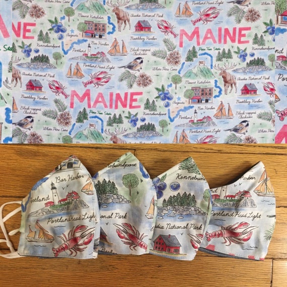 Maine Face Mask Scenic Map Cotton Reversible Breathable - Etsy
