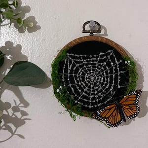 Hand Embroidered Spider Web Wall Decor, Fairy Garden Spider Web With ...