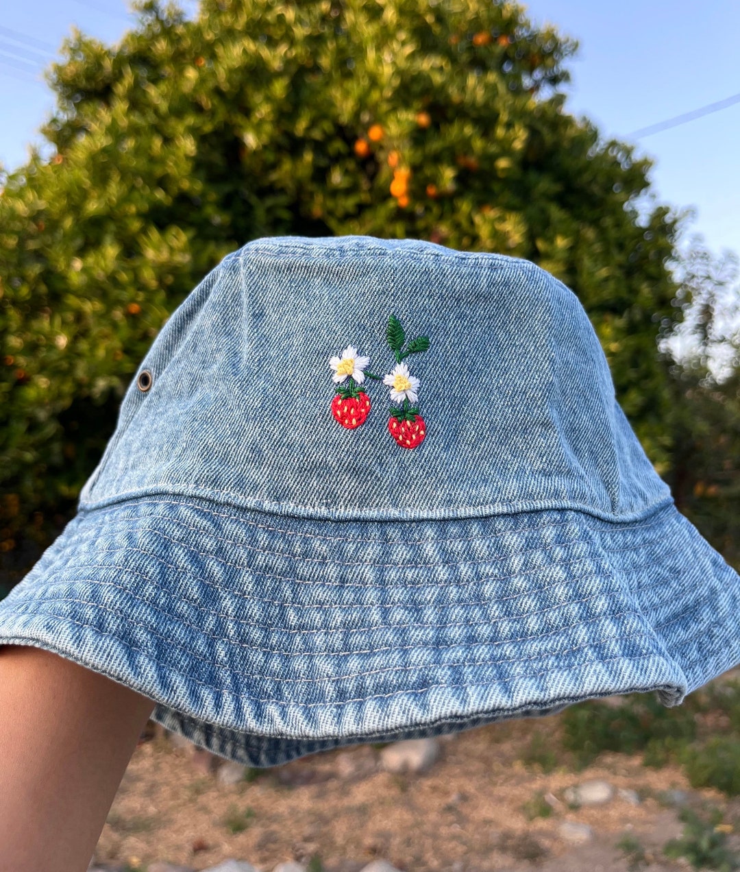 Strawberry Bucket Hat, Coquette, Embroidered Hat, Cottage Core ...