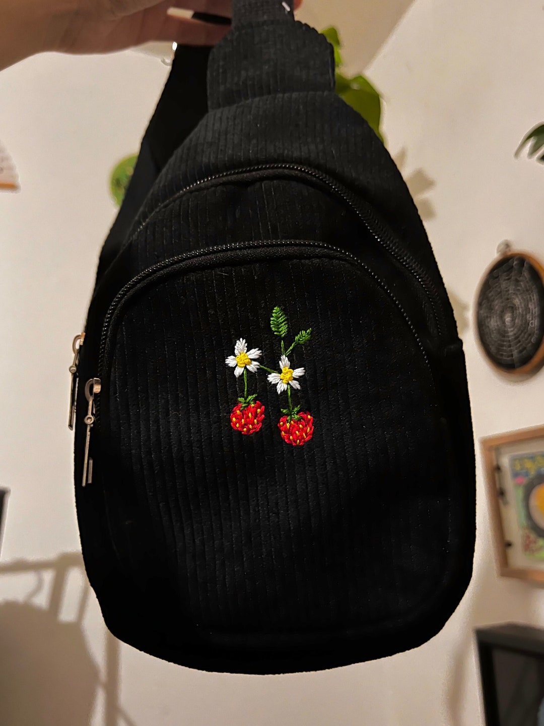 Corduroy Strawberry Crossbody Fanny Pack, Multiple Pocket Purse ...