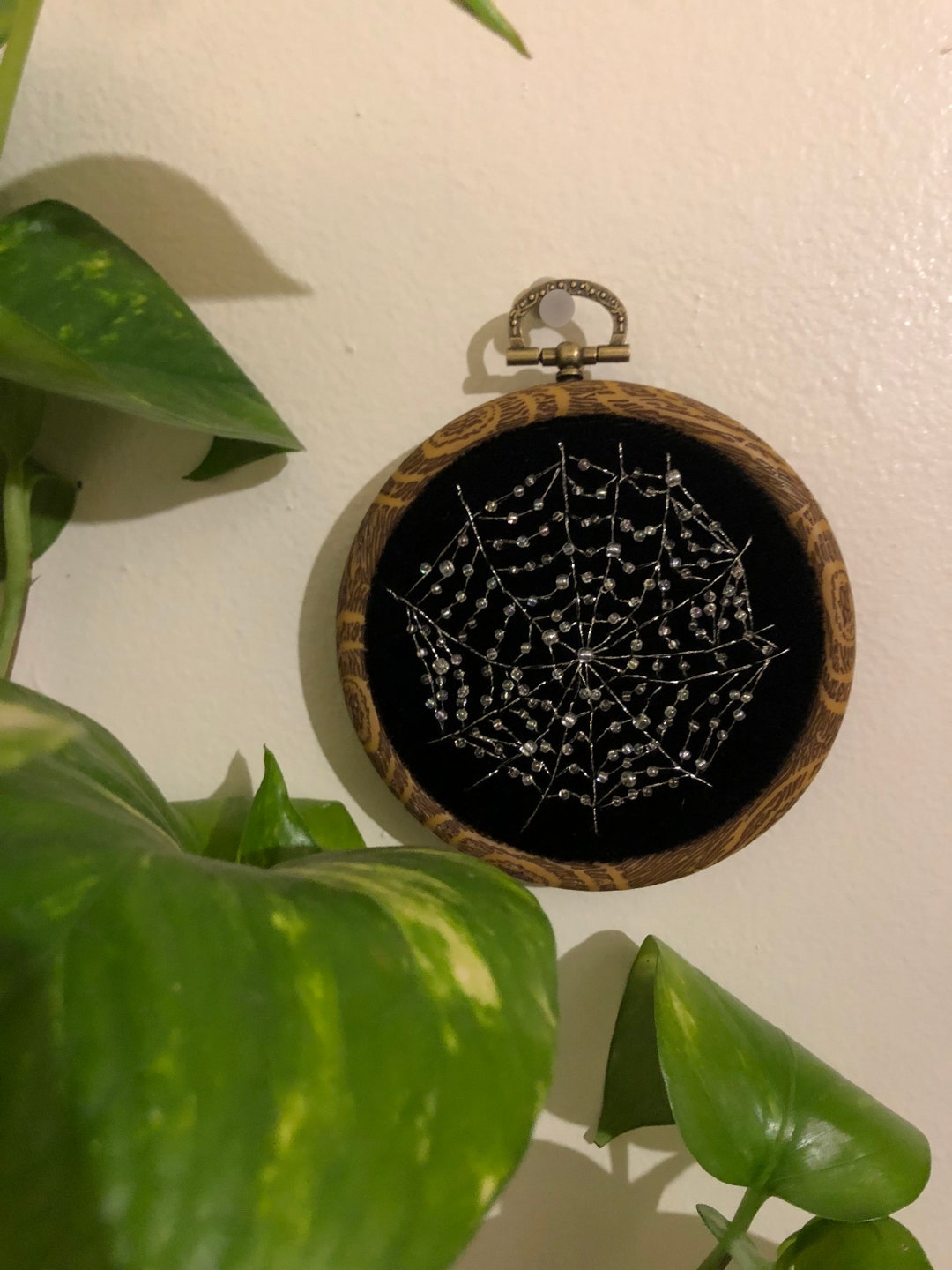 Spider Web Wall Decor Framed Hand Embroidered Spider Web - Etsy