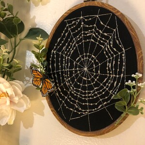 Spider Web Wall Decor With Crystal Dew Drops Framed, Hand Embroidered ...